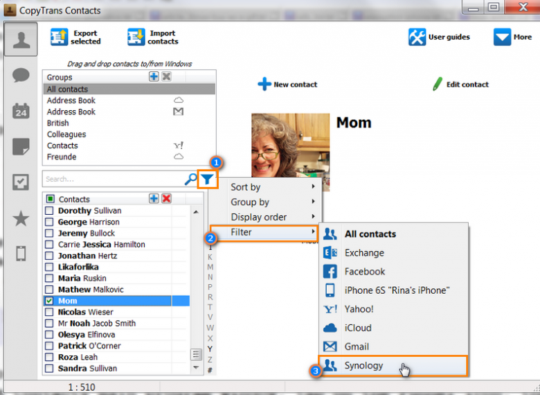 Manage contacts from Synology network attached storage (NAS)