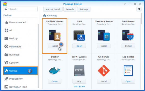 Manage contacts from Synology network attached storage (NAS)