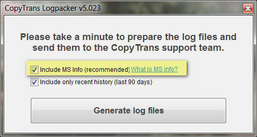 What does the MS Info file contain?
